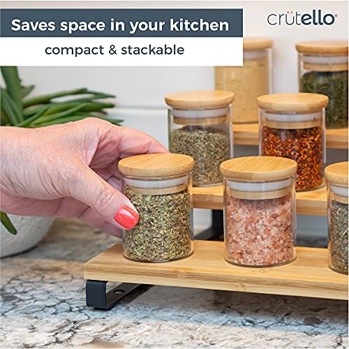 Crutello 20 Pack 2.5 Oz Mini Spice Jars with Bamboo Lids, Dishwasher Safe Jars for Spices, Honey, Beans, Rice, Party Favors