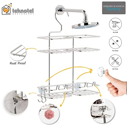 TEKNOTEL Shower Caddy Hanging Bathroom Organizer - Rust Proof Wire Durable Hanging Shower Head Caddies Storage Rack With Suction Cups Large Space for Bath Accessories 15.5 x 11.02 x 4.8