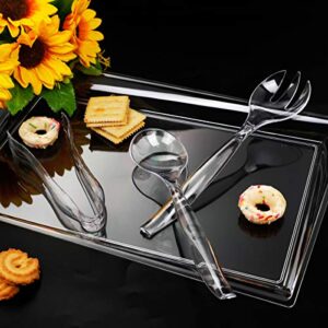 WELLIFE 24 Pack Plastic Serving Trays with Disposable Utensils, 6 Asymmetric Rectangle Platters 15”x 10”, 6 Serving Spoons 10”, 6 Serving Forks 10”, 6 Serving Tongs 6.3”, Perfect for Buffet