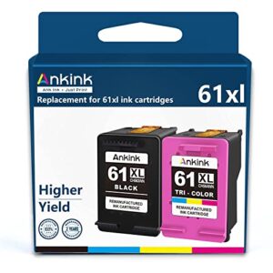 ankink high yield 61xl black color ink cartridge combo pack hp 61 hp61 xl hp61xl print ink for hp envy 4500 5530 4502 5535 5534 officejet 4630 4635 deskjet 1000 1010 1510 printer(1black 1tri-color)