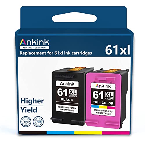 Ankink High Yield 61xl Black Color Ink Cartridge Combo Pack HP 61 HP61 XL Hp61xl Print Ink for HP Envy 4500 5530 4502 5535 5534 officejet 4630 4635 Deskjet 1000 1010 1510 Printer(1Black 1Tri-Color)