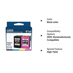 Ankink High Yield 61xl Black Color Ink Cartridge Combo Pack HP 61 HP61 XL Hp61xl Print Ink for HP Envy 4500 5530 4502 5535 5534 officejet 4630 4635 Deskjet 1000 1010 1510 Printer(1Black 1Tri-Color)