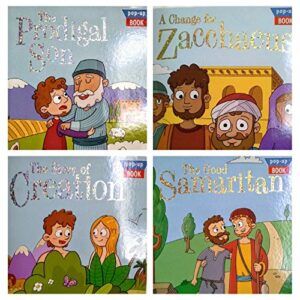 the clever factory the story of creation, prodigal son, good samaritan, and zacchaeus pop up books - set of 4 multicolored