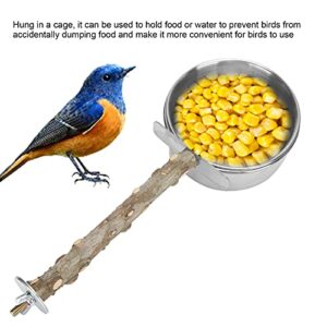 Wood Bird Perch with Bird Feeding Cups Stainless Steel Parrot Food Water Bowls Dish Feeder for Cockatiel Conure Budgies Parakeet [S] Feeding & Watering Supplies