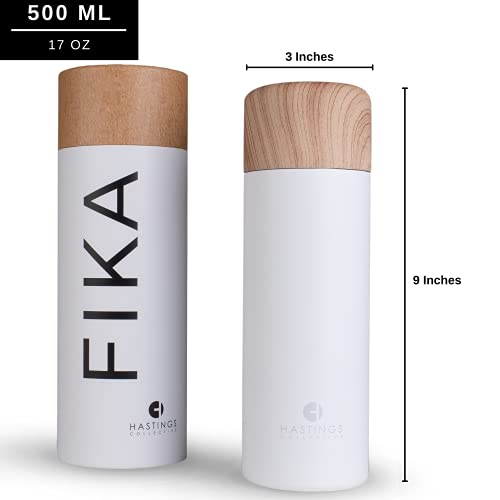 Hastings Collective FIKA Slim Coffee Travel Mug Tumbler - Stainless Steel Vacuum Insulated Thermos Cup with Spill Proof Lid, 17oz (500ml) (White)