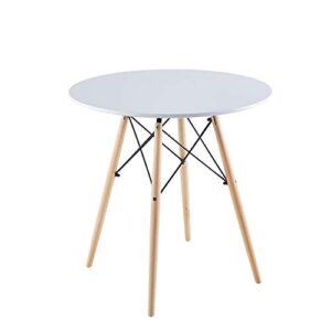 fmd 31.5 inch small white round kitchen dining table, mid-century modern wood leisure coffee side table