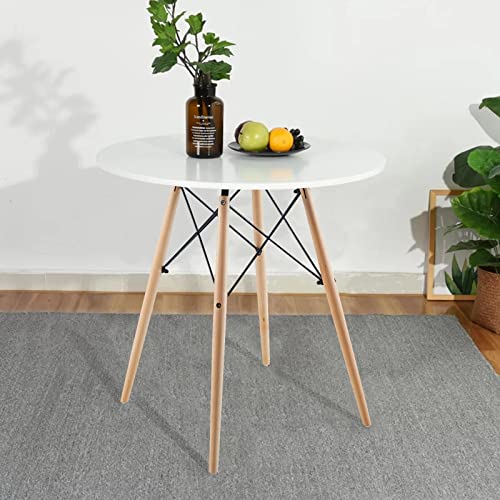 FMD 31.5 inch Small White Round Kitchen Dining Table, Mid-Century Modern Wood Leisure Coffee Side Table