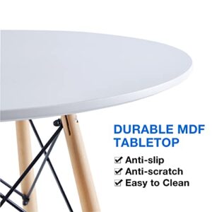 FMD 31.5 inch Small White Round Kitchen Dining Table, Mid-Century Modern Wood Leisure Coffee Side Table