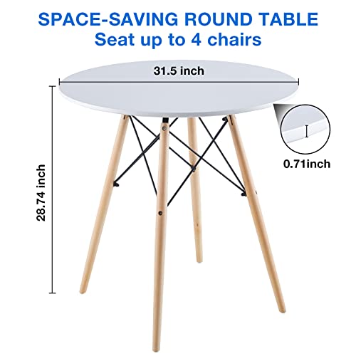 FMD 31.5 inch Small White Round Kitchen Dining Table, Mid-Century Modern Wood Leisure Coffee Side Table