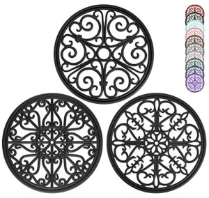 trivets for hot dishes - nwfhtd silicone trivet mat for kitchen counter - hot plates to protect table / hot pads for countertops / hot pot holder / pads for hot pots & pans - set of 3, black