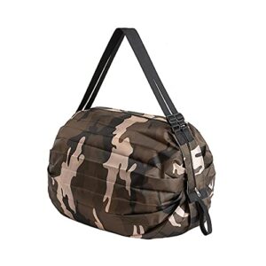 Mozzyyee Portable Foldable Shopping Bag Large Capacity Multipurpose Storage Bag Sports Travel Shoulder Bag (Brown Camouflage)