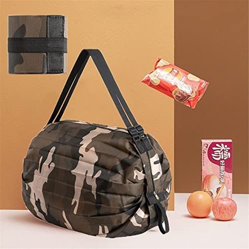 Mozzyyee Portable Foldable Shopping Bag Large Capacity Multipurpose Storage Bag Sports Travel Shoulder Bag (Brown Camouflage)