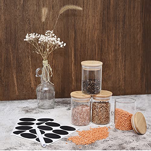 PreZervers12 pcs Spice Jars | 7oz| 12 Food Storage Containers | Airtight Bamboo Lid with 7oz Glass Jar | Includes Pen and Decorative Labels | Dozen Spice Jars | Tea, Sugar, Salt, Herbs | Bonus Item |