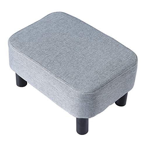 IBUYKE 16.54" Small Footstool Linen Fabric Pouf Ottoman Footrest Modern Home Living Room Bedroom Rectangular Stool, with Padded Seat Pine Wood Legs, Gray RF-BD214-D