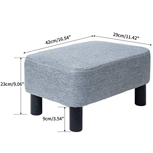 IBUYKE 16.54" Small Footstool Linen Fabric Pouf Ottoman Footrest Modern Home Living Room Bedroom Rectangular Stool, with Padded Seat Pine Wood Legs, Gray RF-BD214-D