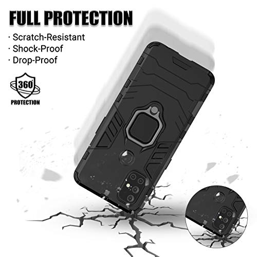 Jusy [3p] Oneplus Nord N10 5G Case & Tempered Glass Screen Protector & Camera Protector for 1+ Nord N10, Protective Case with Rotate Holder Kickstand and Magnetic Plate for Oneplus Nord N10 (Black)