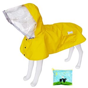 waterproof dog raincoat, adjustable reflective lightweight pet rain clothes with poncho hood (medium, yellow)