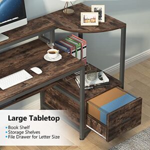 Tribesigns Computer Desk with Hutch and Storage Shelves, 63” Industrial Home Office Desk with Monitor Stand File Drawer Writing Table Workstation for Home Office (Rustic Brown)