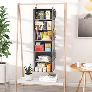 MONINXS Hanging Closet Organizer 6-Shelf, Hanging Shelves for Closet with 3 Divisible Drawers & Side Pocket, Linen, 11.4''W x 12''D x 43.3''H, Grey