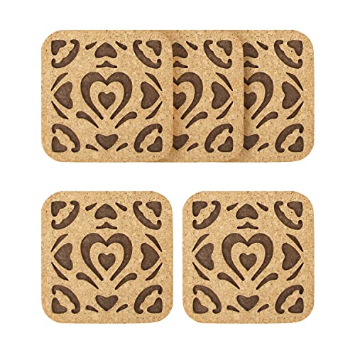 NTReasy 5pcs Cork Trivet, High Density Thick Cork Coaster Set for Hot Dishes and Hot Pots, 7.68in Boho Square Heat Resistant Multifunctional Cork Board, Hot Pads for Kitchen Table Countertop