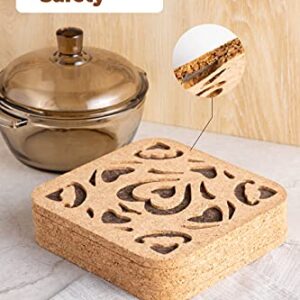 NTReasy 5pcs Cork Trivet, High Density Thick Cork Coaster Set for Hot Dishes and Hot Pots, 7.68in Boho Square Heat Resistant Multifunctional Cork Board, Hot Pads for Kitchen Table Countertop