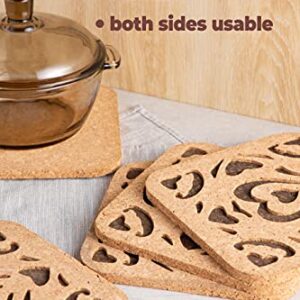 NTReasy 5pcs Cork Trivet, High Density Thick Cork Coaster Set for Hot Dishes and Hot Pots, 7.68in Boho Square Heat Resistant Multifunctional Cork Board, Hot Pads for Kitchen Table Countertop