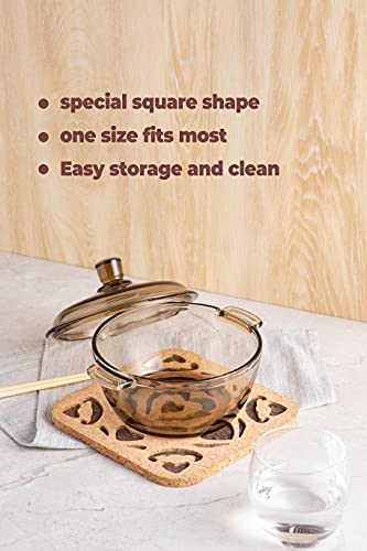 NTReasy 5pcs Cork Trivet, High Density Thick Cork Coaster Set for Hot Dishes and Hot Pots, 7.68in Boho Square Heat Resistant Multifunctional Cork Board, Hot Pads for Kitchen Table Countertop