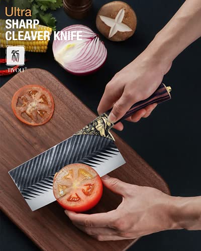 TIVOLI Chopping Knife 7.6-inch Chinese Cleaver Kitchen Knife Professional Chef Knife Japan VG10 High Carbon Steel Full Tang Butcher Cleaver Knife Vegetable Meat Cutting for Home Kitchen Restaurant