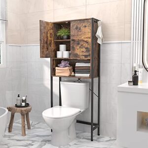 ecoprsio over-the-toilet storage cabinet rack, bathroom organizer shelf over toilet, freestanding space saver toilet stands with 2 hooks, rustic brown