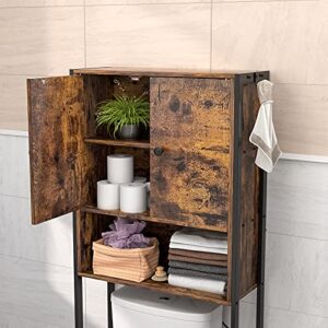 Ecoprsio Over-The-Toilet Storage Cabinet Rack, Bathroom Organizer Shelf Over Toilet, Freestanding Space Saver Toilet Stands with 2 Hooks, Rustic Brown