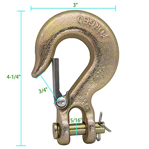 5/16 inch Clevis Slip Hook with Safety Latch, 5/16 g70 Chain Hook, 5/16 Safety Hook with Latch Forged G70 18,000 Lb Capacity for Trailer Truck Transport Tow Winch Hook Trailer(2Pack)