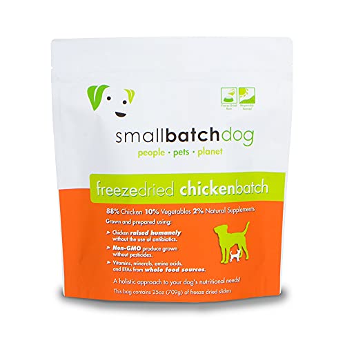 Smallbatch Pets Freeze-Dried Premium Raw Food Diet for Dogs, 25oz, Chicken Recipe, Bulk Bag, Made in The USA, Organic Produce, Humanely Raised Meat, Hydrate and Serve Patties, Wholesome & Healthy