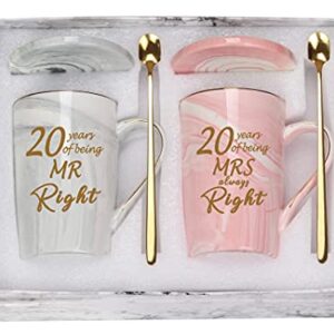 Toshiy 20th Wedding Anniversary Mugs 20 years Anniversary Mugs 20th Wedding Anniversary Mugs for Wife Him Couple Husband Parents 20 Years Mr Right Mrs Always Right Coffee Mugs 14 Ounce Gift Box Set