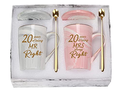 Toshiy 20th Wedding Anniversary Mugs 20 years Anniversary Mugs 20th Wedding Anniversary Mugs for Wife Him Couple Husband Parents 20 Years Mr Right Mrs Always Right Coffee Mugs 14 Ounce Gift Box Set