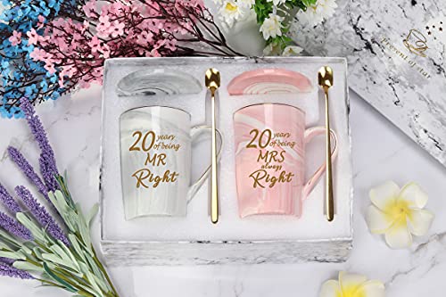 Toshiy 20th Wedding Anniversary Mugs 20 years Anniversary Mugs 20th Wedding Anniversary Mugs for Wife Him Couple Husband Parents 20 Years Mr Right Mrs Always Right Coffee Mugs 14 Ounce Gift Box Set