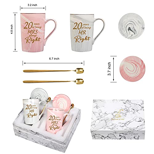 Toshiy 20th Wedding Anniversary Mugs 20 years Anniversary Mugs 20th Wedding Anniversary Mugs for Wife Him Couple Husband Parents 20 Years Mr Right Mrs Always Right Coffee Mugs 14 Ounce Gift Box Set