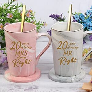 Toshiy 20th Wedding Anniversary Mugs 20 years Anniversary Mugs 20th Wedding Anniversary Mugs for Wife Him Couple Husband Parents 20 Years Mr Right Mrs Always Right Coffee Mugs 14 Ounce Gift Box Set