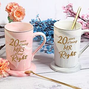 Toshiy 20th Wedding Anniversary Mugs 20 years Anniversary Mugs 20th Wedding Anniversary Mugs for Wife Him Couple Husband Parents 20 Years Mr Right Mrs Always Right Coffee Mugs 14 Ounce Gift Box Set