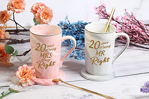 Toshiy 20th Wedding Anniversary Mugs 20 years Anniversary Mugs 20th Wedding Anniversary Mugs for Wife Him Couple Husband Parents 20 Years Mr Right Mrs Always Right Coffee Mugs 14 Ounce Gift Box Set