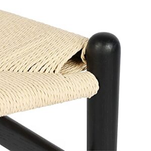 VODUR Wishbone Chair Natural Solid Wood Dining Chair/Hans Vegner Y Chair Rattan and Wood Accent Armrest Chair (Ash Wood - Black + Natural Cord)