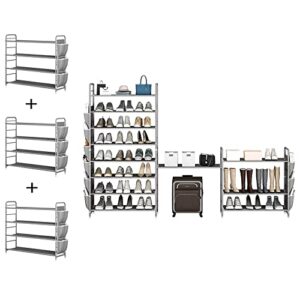 SUOERNUO Shoe Rack Storage Organizer 4 Tier Free Standing Metal Shoe Shelf Compact Shoe Organizer with Side Bag for Entryway Closet Bedroom, Grey