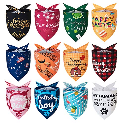 Yespet Dog 12 pieces Holidays Pet Halloween Thanksgiving Bandanas for Medium Large Dogs Christmas Valentine's Day Wedding Summer Pets Birthday Bandana Easter Independence St. Patrick's Day Scarf