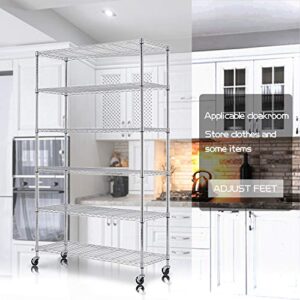 HCB 6-Tier Storage Shelf Heavy Duty Wire Shelving Unit 82"x48"x18" Height Adjustable Metal Steel Wire with Casters For Restaurant Garage Pantry Kitchen Rack (Chrome)