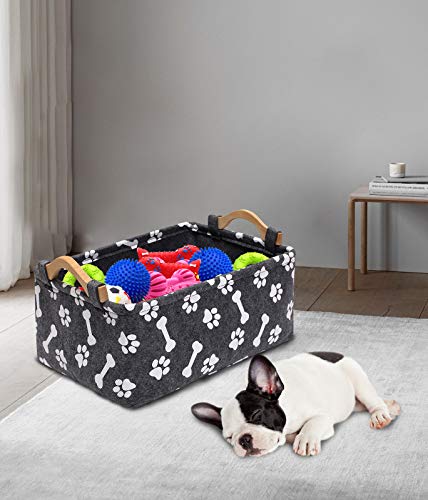 Morezi Felt Dog Storage Box and Puppy Toy Box Dog Clothes Box - Idea for organizing pet Toys, Blankets, leashes and Dry Food Grey