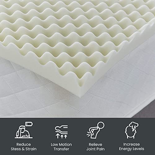 Nutan Breathable 1-inch Convoluted Egg Shell Design Mattress Topper | High-Performance Supporting Bed Pads with Effective Softness, Relaxing Bed Toppers for Back Pain and Better Sleep, King, White