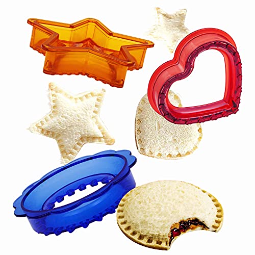 T4U888 3 Sets Sandwich Cutter and Sealer, Uncrustables Sandwich Maker, Safety Material DIY Sandwich Cutter for Lunchbox and Bento Box Boys and Girls Kids Lunch (Star, Heart, Circle)