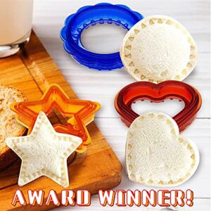 T4U888 3 Sets Sandwich Cutter and Sealer, Uncrustables Sandwich Maker, Safety Material DIY Sandwich Cutter for Lunchbox and Bento Box Boys and Girls Kids Lunch (Star, Heart, Circle)