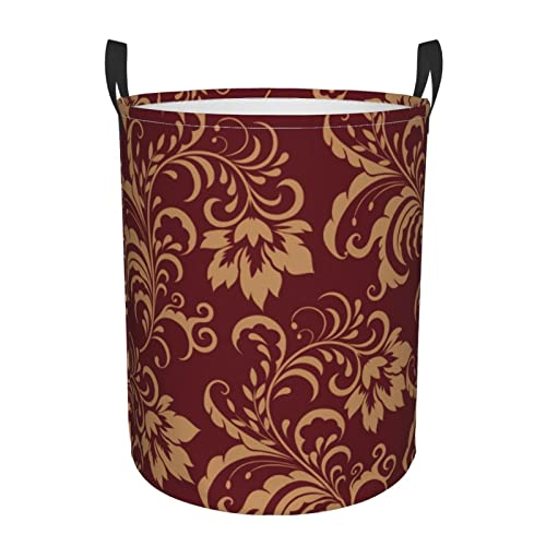 Large Laundry Hamper Collapsible Laundry Baskets Flower Maroon Gold Floral Classy Burgundy Antique 2 Storage Baskets Waterproof Lightweight Storage Bin for Toy Organizer Nursery