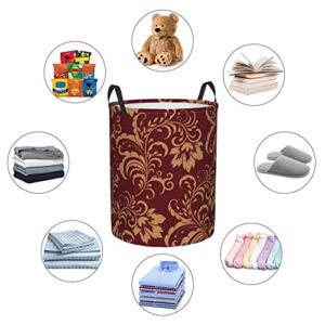 Large Laundry Hamper Collapsible Laundry Baskets Flower Maroon Gold Floral Classy Burgundy Antique 2 Storage Baskets Waterproof Lightweight Storage Bin for Toy Organizer Nursery