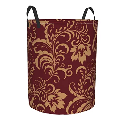 Large Laundry Hamper Collapsible Laundry Baskets Flower Maroon Gold Floral Classy Burgundy Antique 2 Storage Baskets Waterproof Lightweight Storage Bin for Toy Organizer Nursery